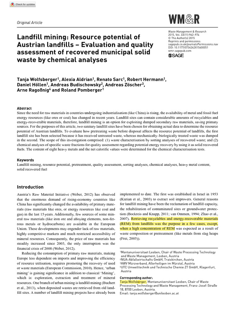 Wolfsberger Et Al 2015 Landfill Mining Resource Potential of Austrian ...