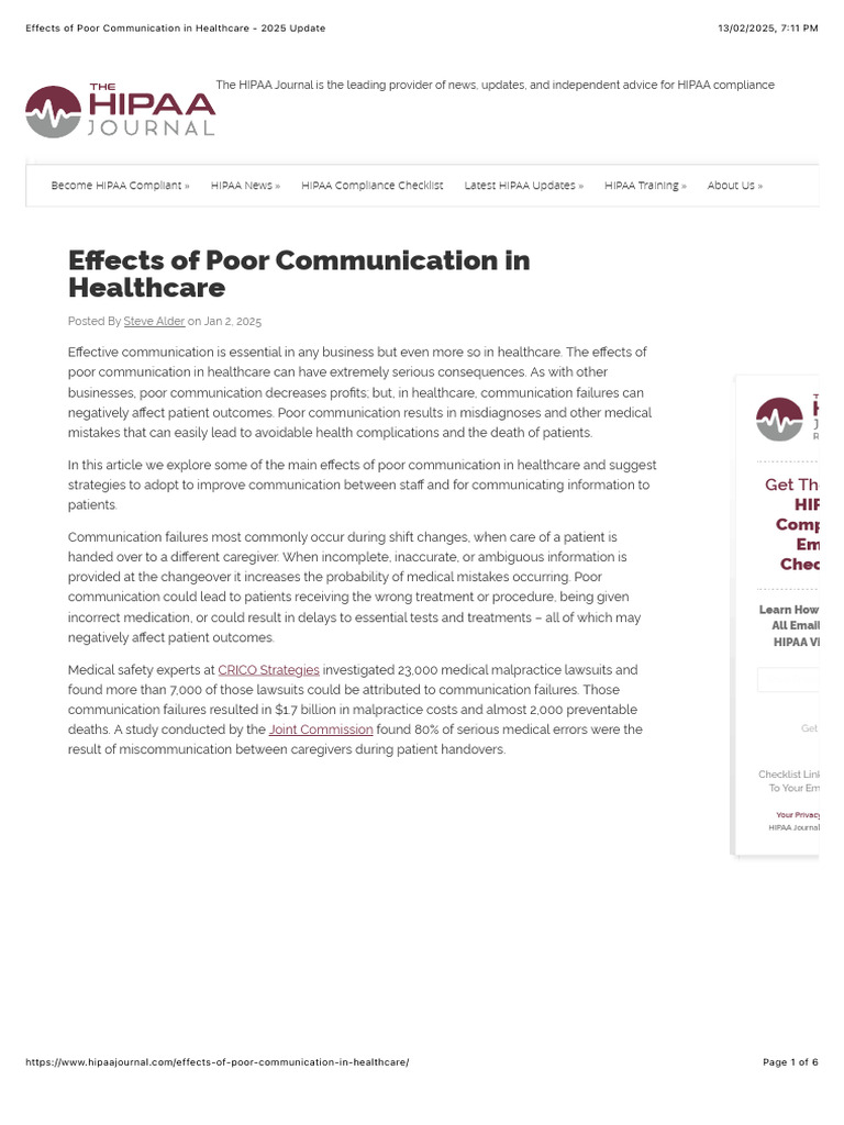 Consequences of Poor Communication in Healthcare | PDF | Health ...