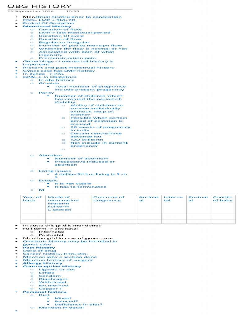 Obg History | PDF