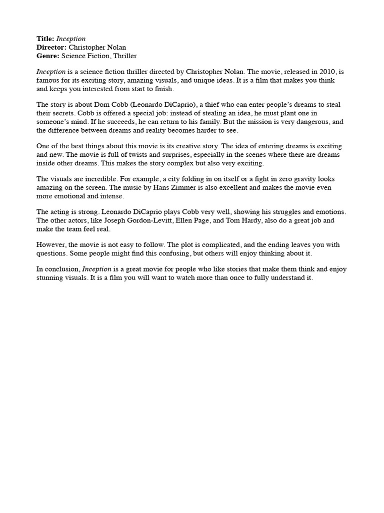 Review: Inception With Adjectives | PDF