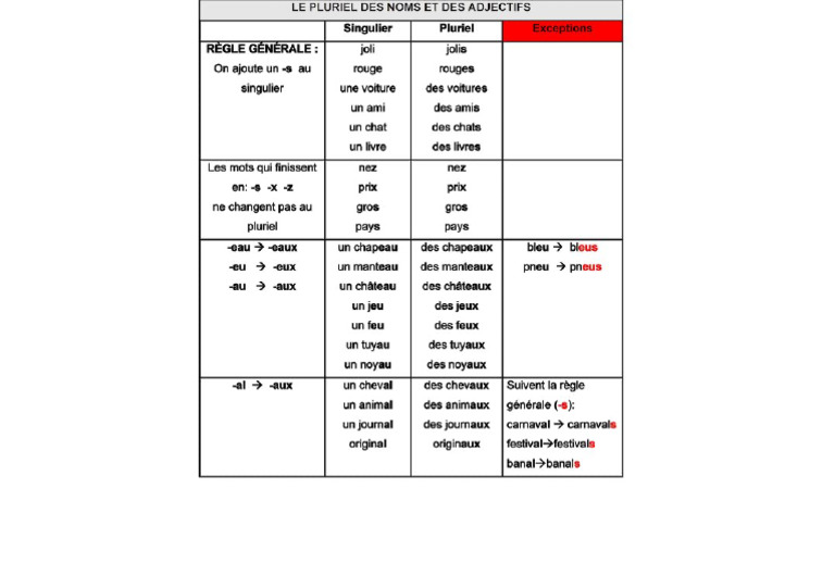 Le Pluriel Des Noms Et Des Adjectifs (A1) .JPG 566×640 Pixels | PDF