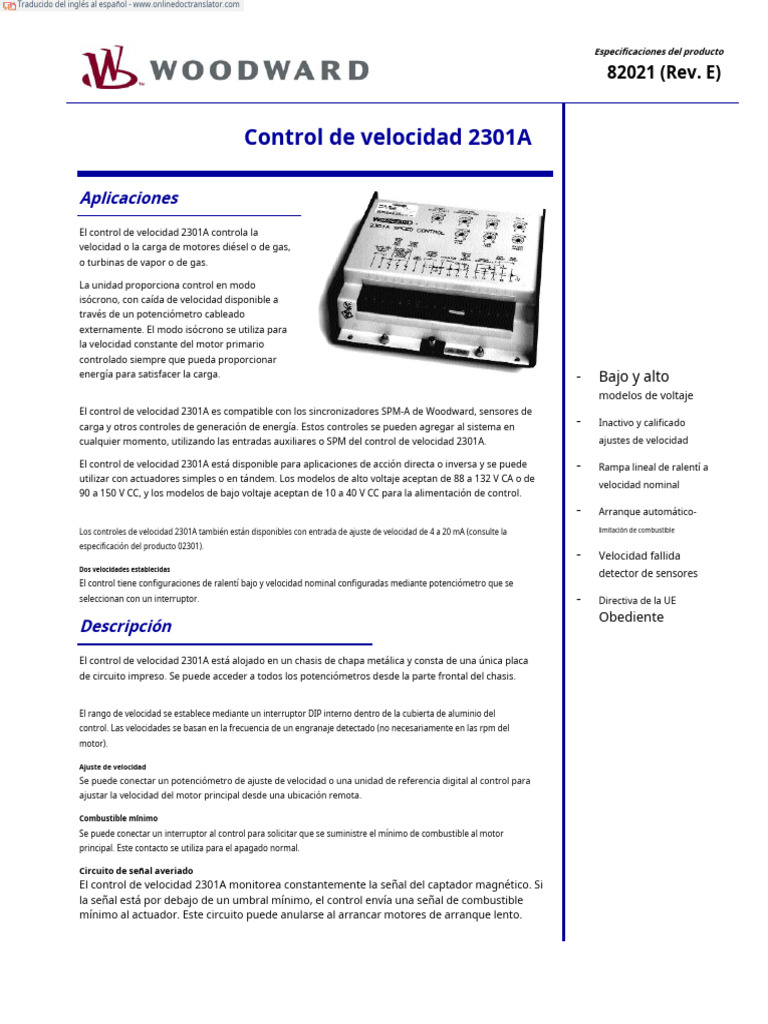 Control de Velocidad 2301A: Especificaciones | PDF | Corriente continua ...