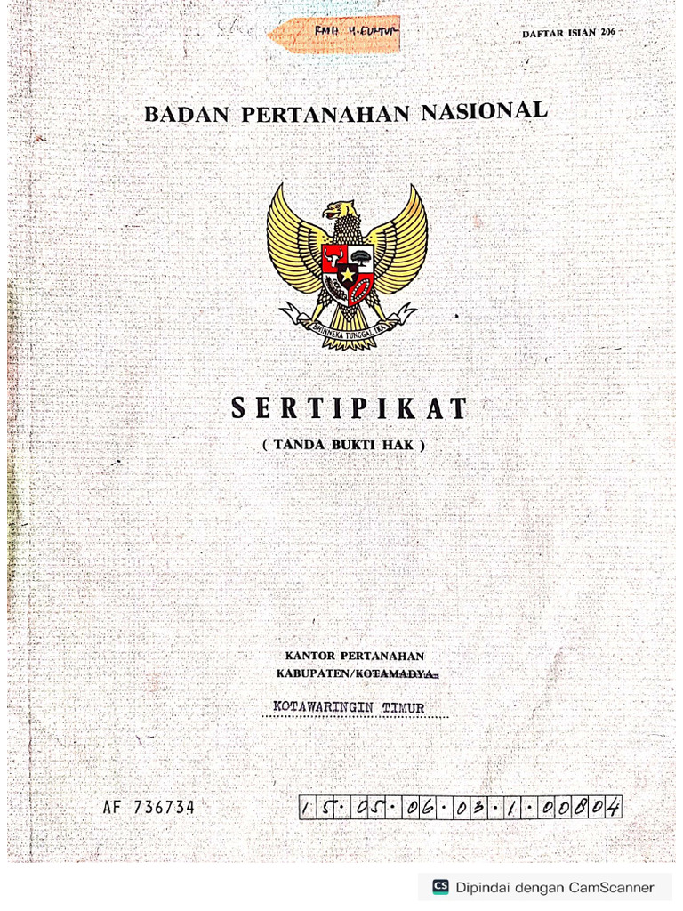 Contoh Sertipikat Hak Milik | PDF