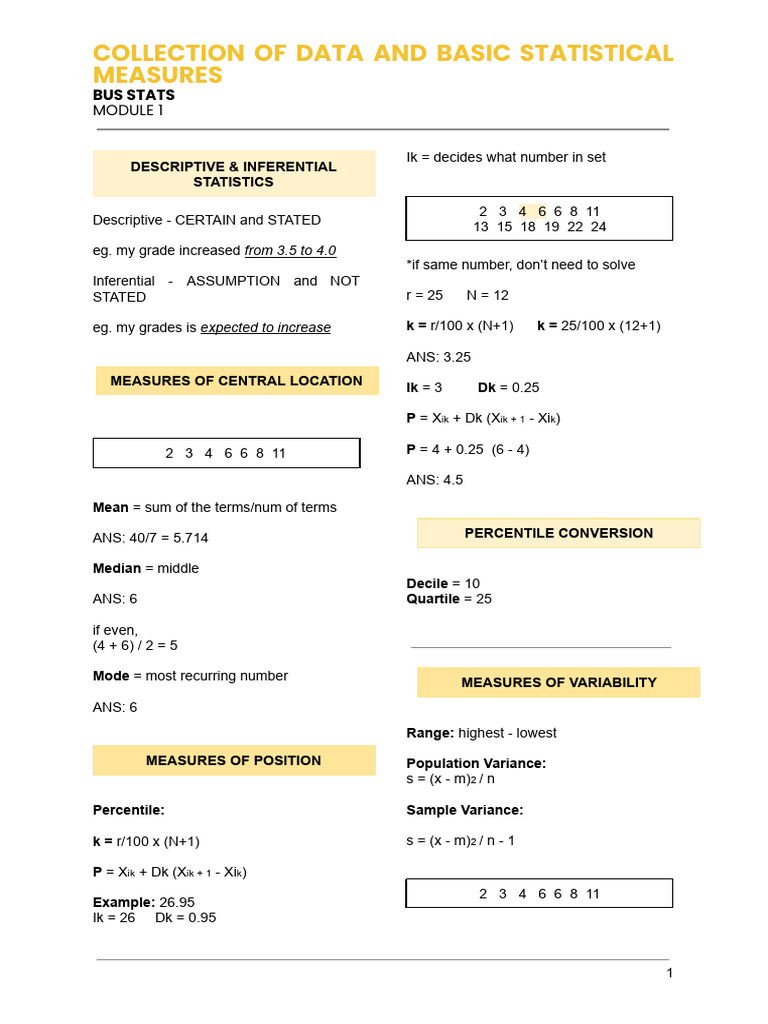 Collection of Data and Basic Statistical Measures | PDF