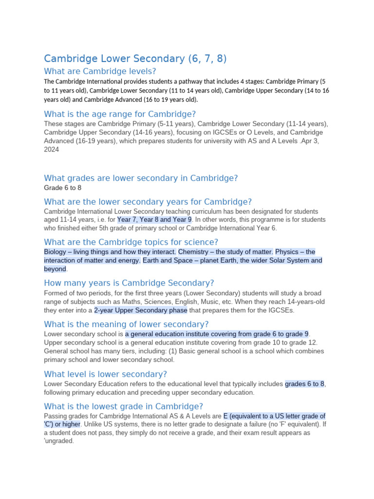 Cambridge Lower Secondary Overview | PDF | Curriculum | Science