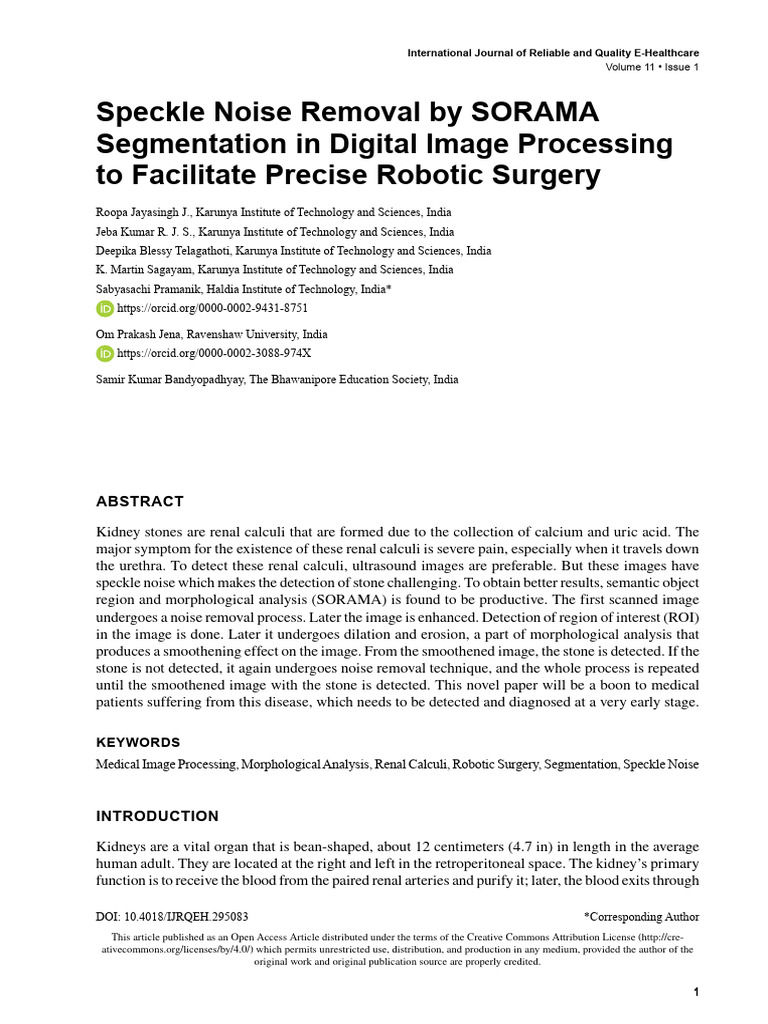 Speckle Noise Removal by SORAMA Segmentation in Digital Image Processing To Facilitate Precise ...