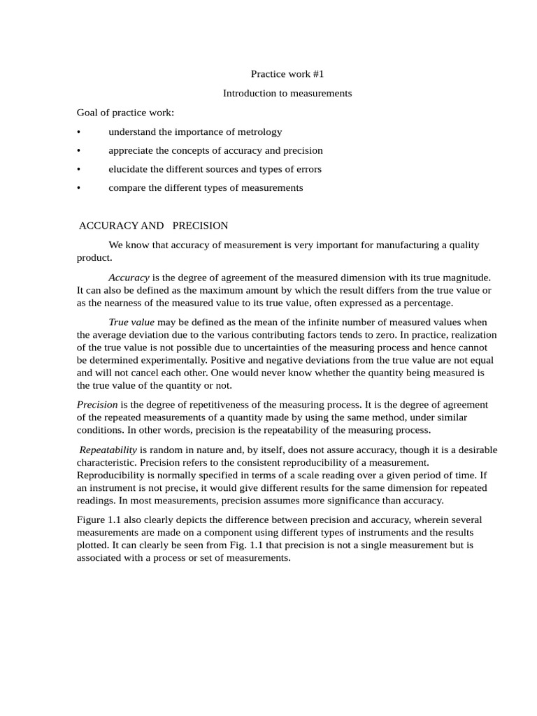 Practice Work 1 S Pdf Accuracy And Precision Observational Error