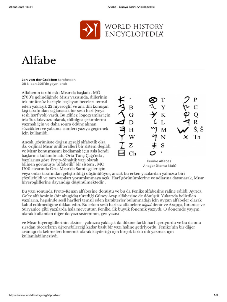 Alfabe - Dünya Tarihi Ansiklopedisi | PDF