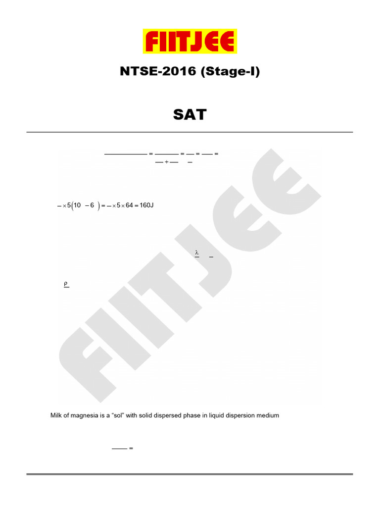 NTSE 2016 Stage-I Solutions | PDF | Sun | Chemical Reactions