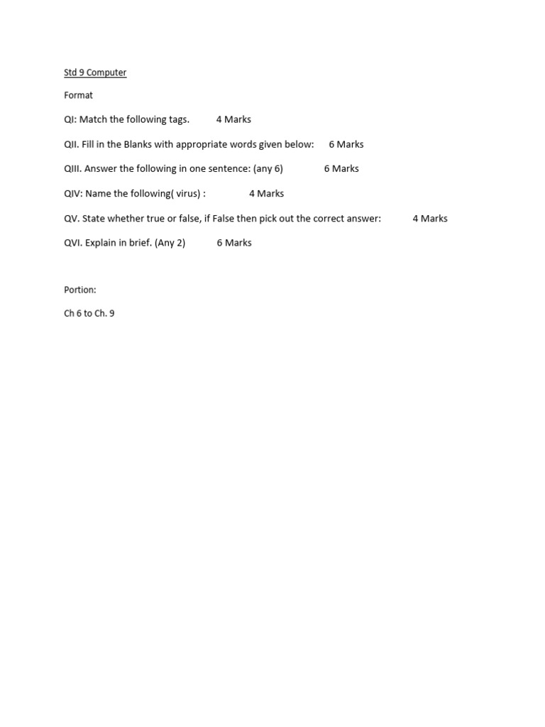 STD 9 Computer Format 2025 | PDF