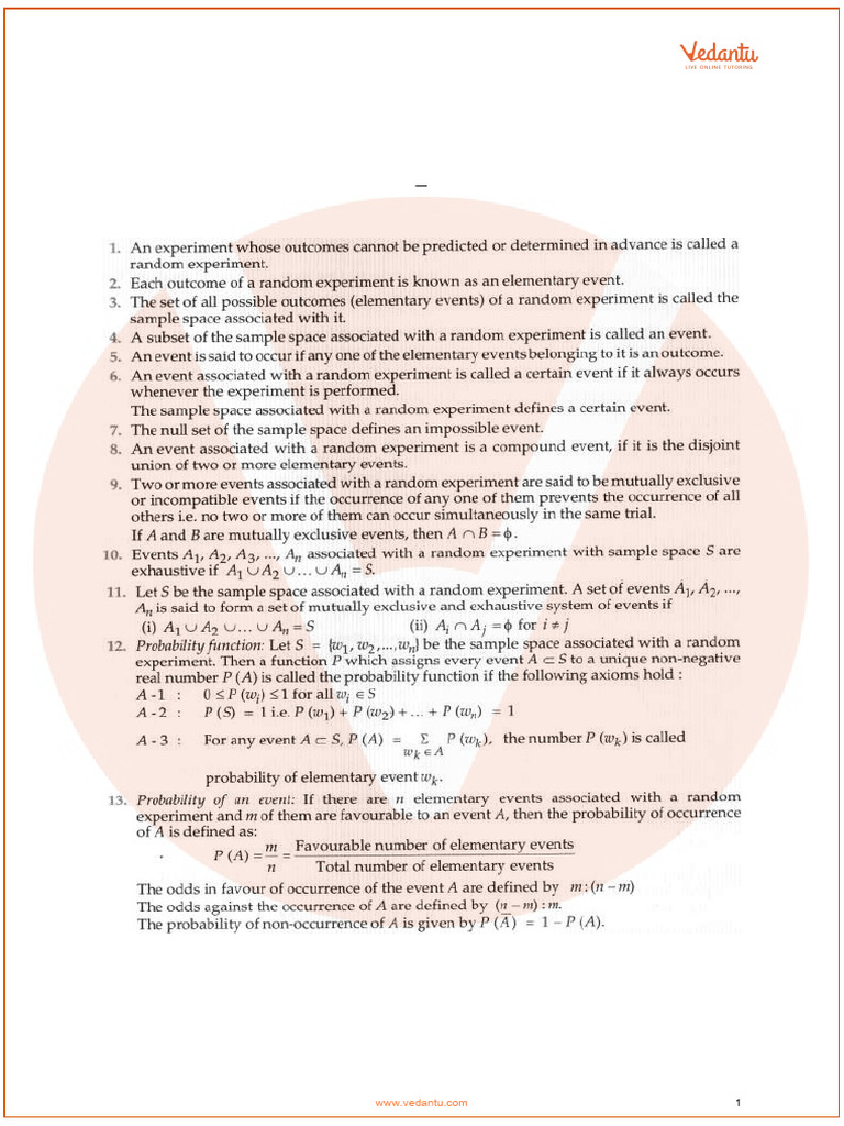 CBSE Class 11 Maths Chapter 16 - Probability Formulas | PDF