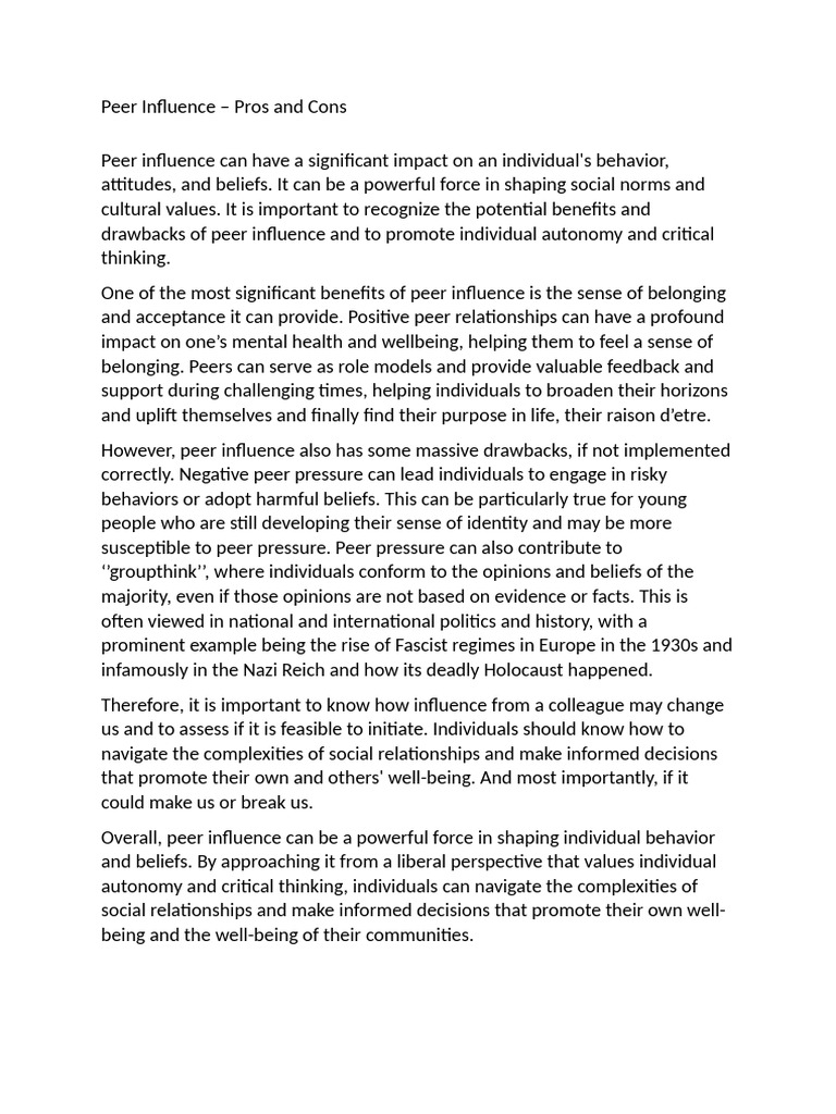 Peer Influence DPS Rohini | PDF