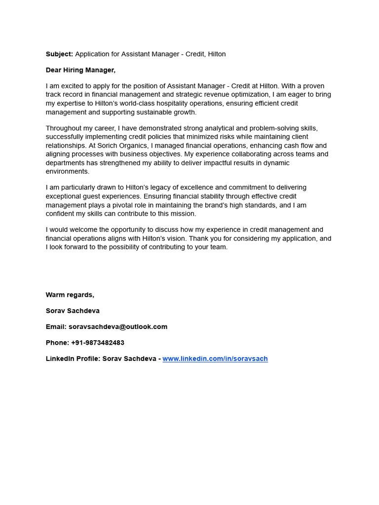 Cover Letter Hilton | PDF