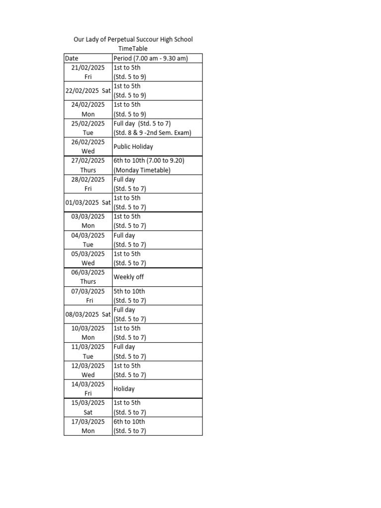 Timetable - During SSC Exam | PDF