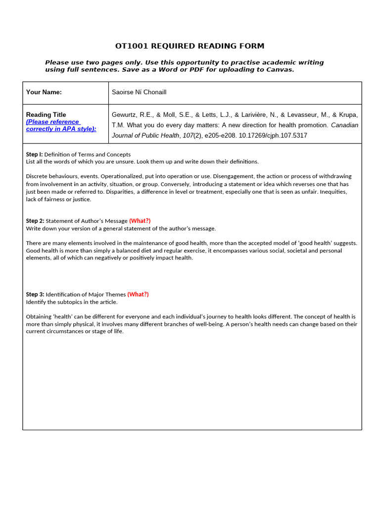 Week 6 LTD Required Reading Form | PDF | Well Being | Behavioural Sciences