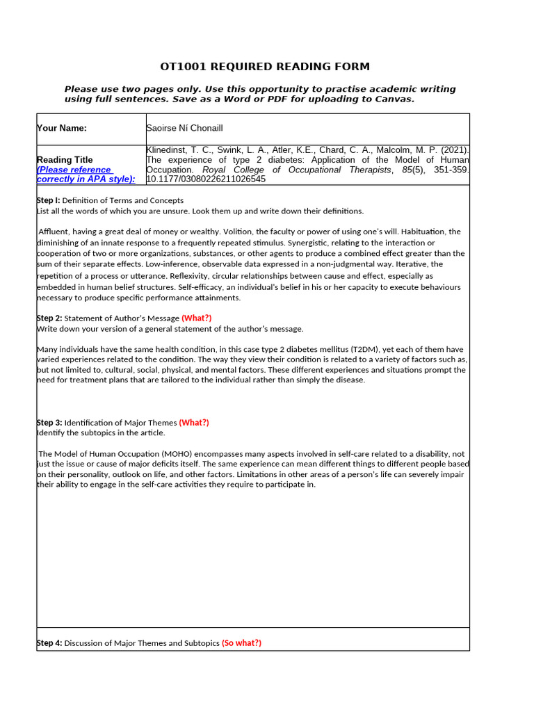Week 7 LTD Required Reading Form | PDF | Disability | Psychology