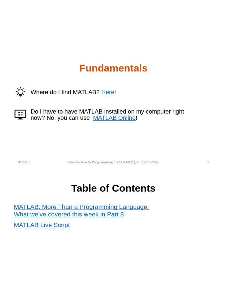 Week 1 Part 8 Fundamentals | PDF | Matlab | Computer Programming