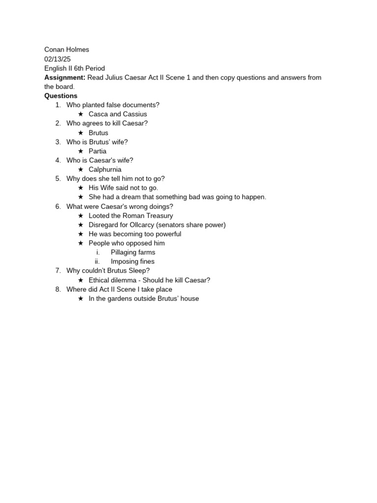 Julius Caesar Act 2 Scene 1 - Conan Holmes | PDF
