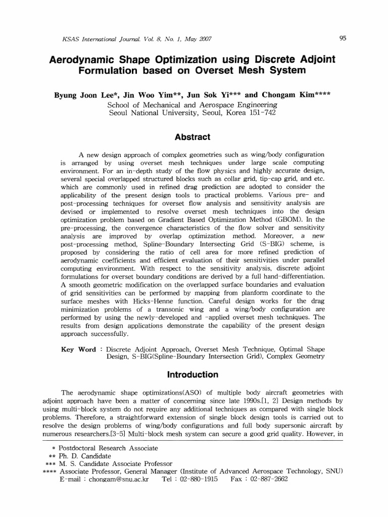 Aerodynamic Shape Optimization Using Discrete Adjoint Formulation Based On Overset Mesh System | PDF