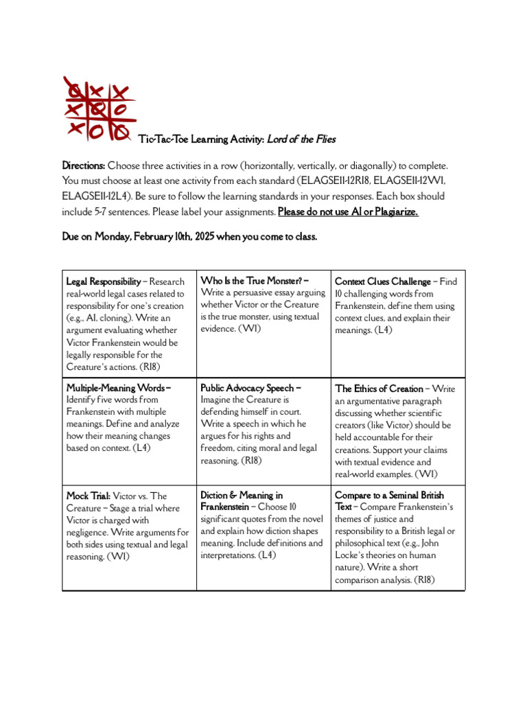 Burton, Devaughn - Tic-Tac-Toe Frankenstein | PDF | Frankenstein | Reason