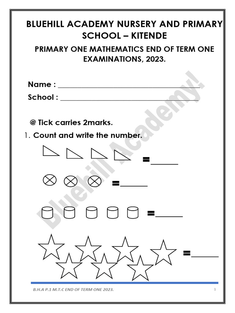 Primary One Math Exam 2023 | PDF | Euclid | Geometric Objects