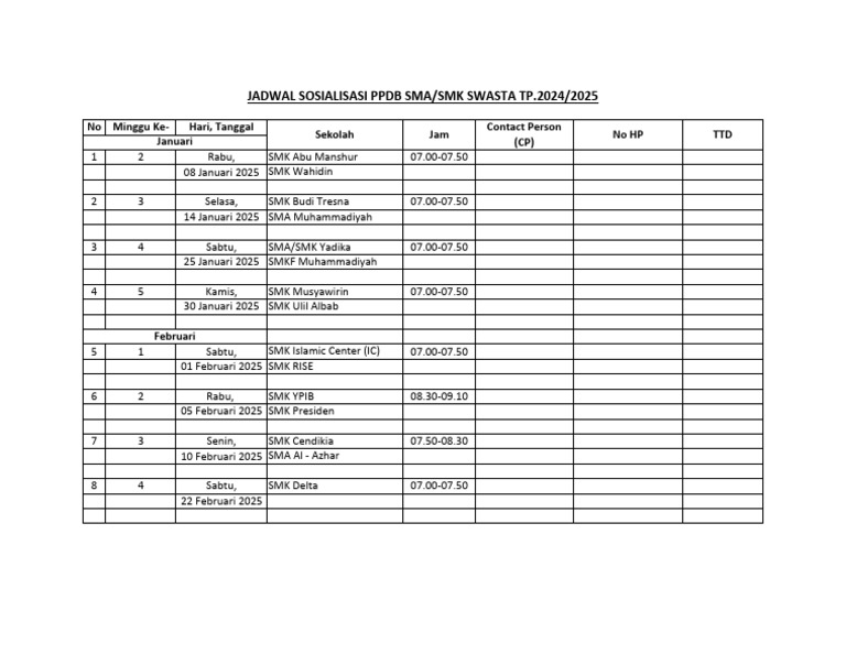 JADWAL SOSIALISASI PPDB SMA-SMK SWASTA TP.2024-2025 edit | PDF