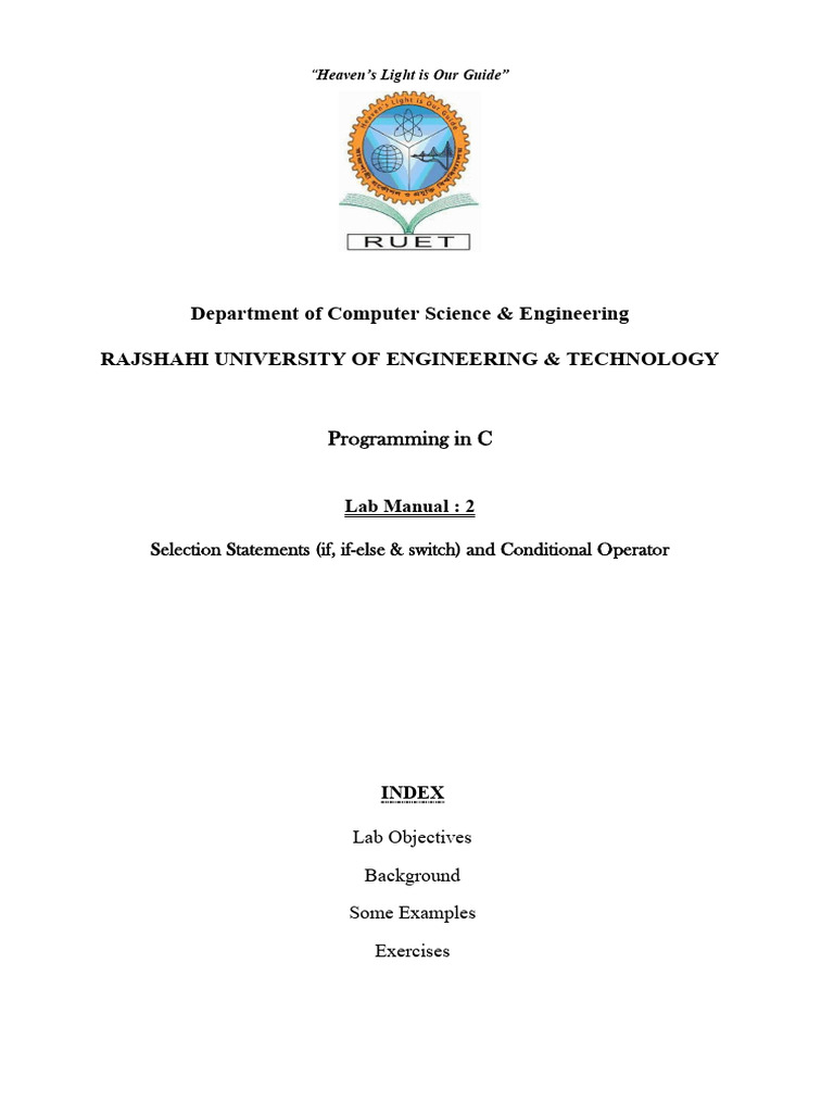 Lab Manual # 2. Selection Statements | PDF | Computer Engineering | Computer Science
