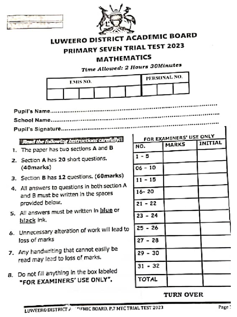 Luwero District MTC Mock | PDF