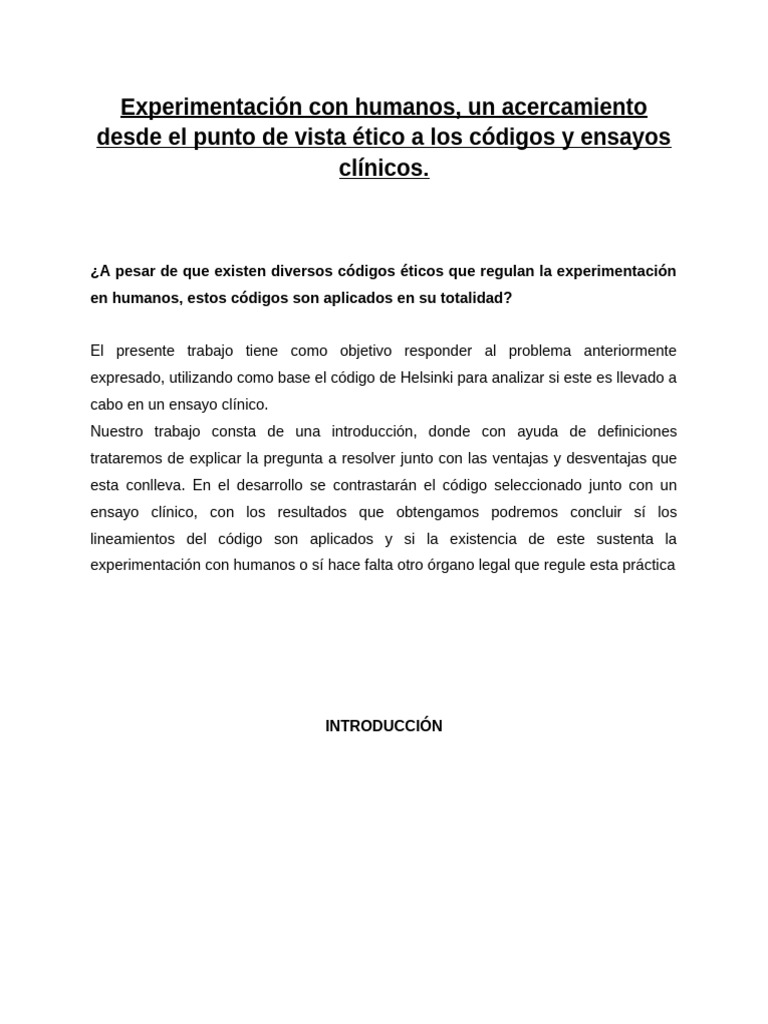 Ética en la Experimentación con Humanos | PDF | Experimentar | Ensayo clínico
