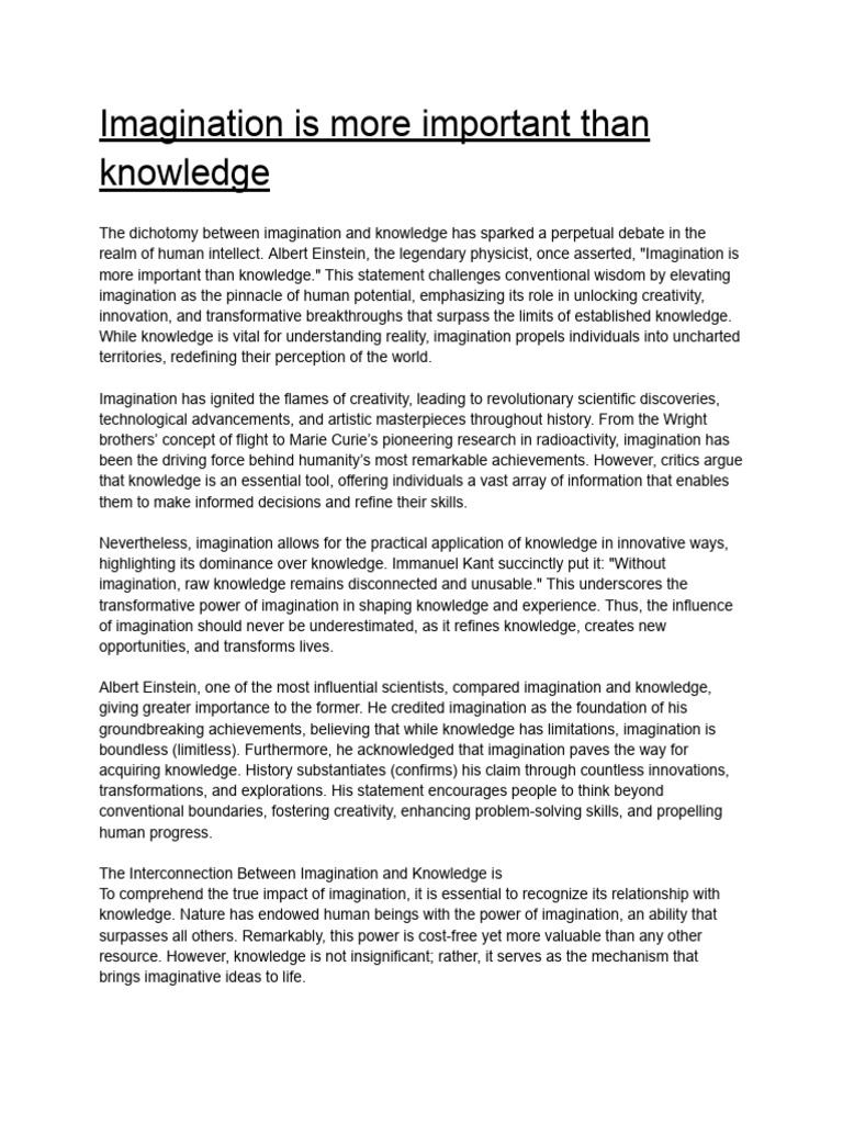 Imagination's Supremacy Over Knowledge | PDF | Imagination | Creativity