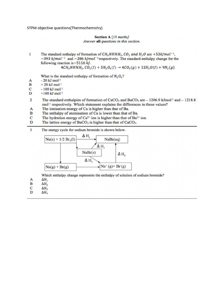 STPM Objective Questions (Thermo) | PDF