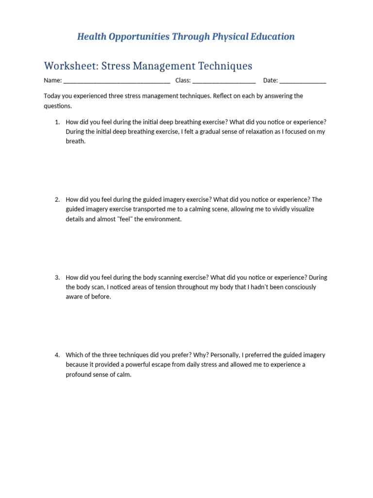 Worksheet Stress Management Techniques-1 | PDF