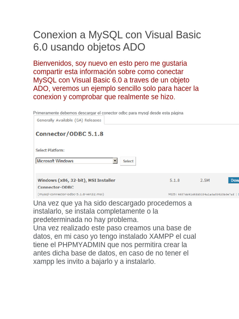 Conexion A MySQL Con Visual Basic 6 | PDF | Mi sql | Active X Data Objects