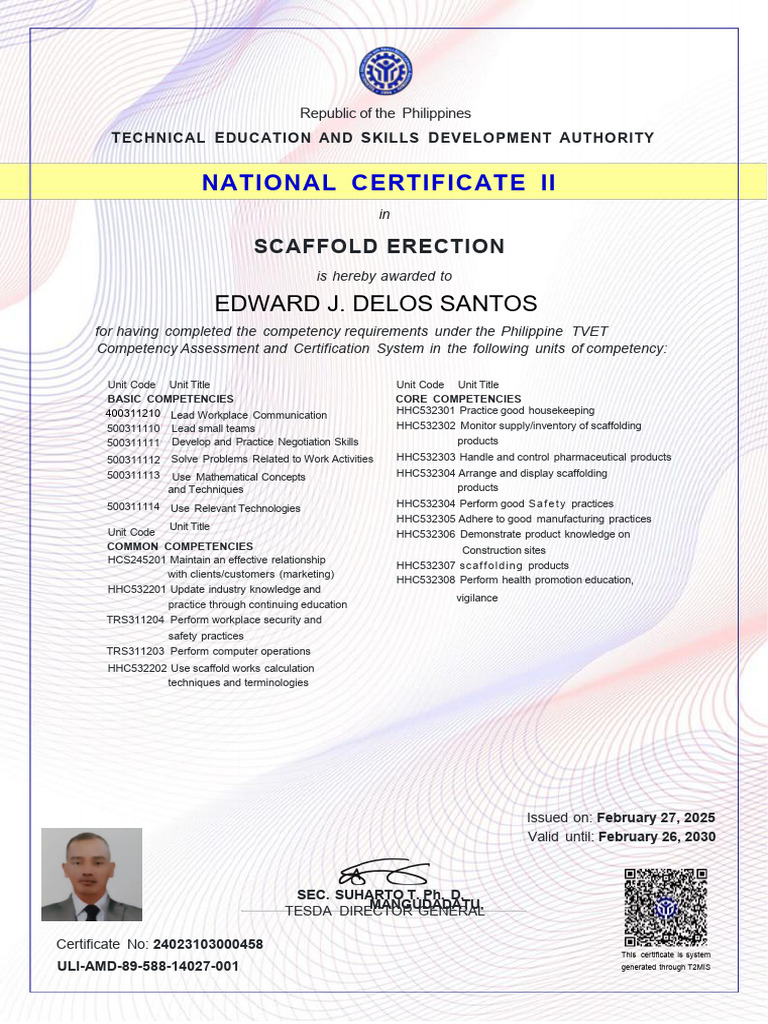 Scaffold Erection NC2 Cert | PDF