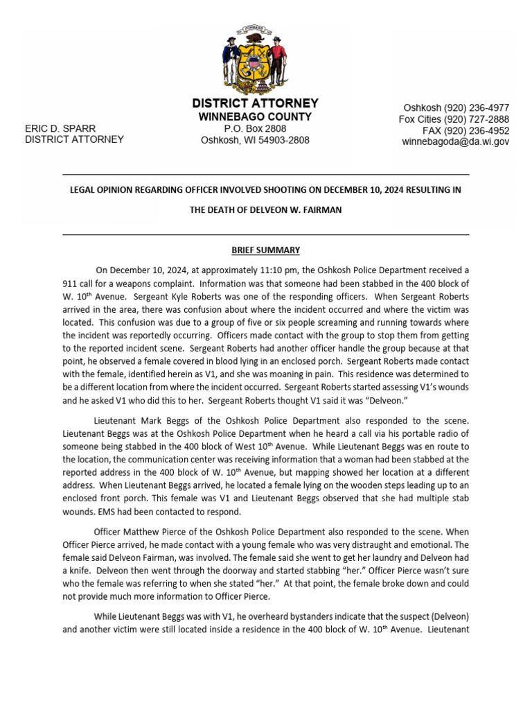 Legal Opinion Regarding Officer Involved Shooting 12-10-24 | PDF | Law Enforcement | Crime ...