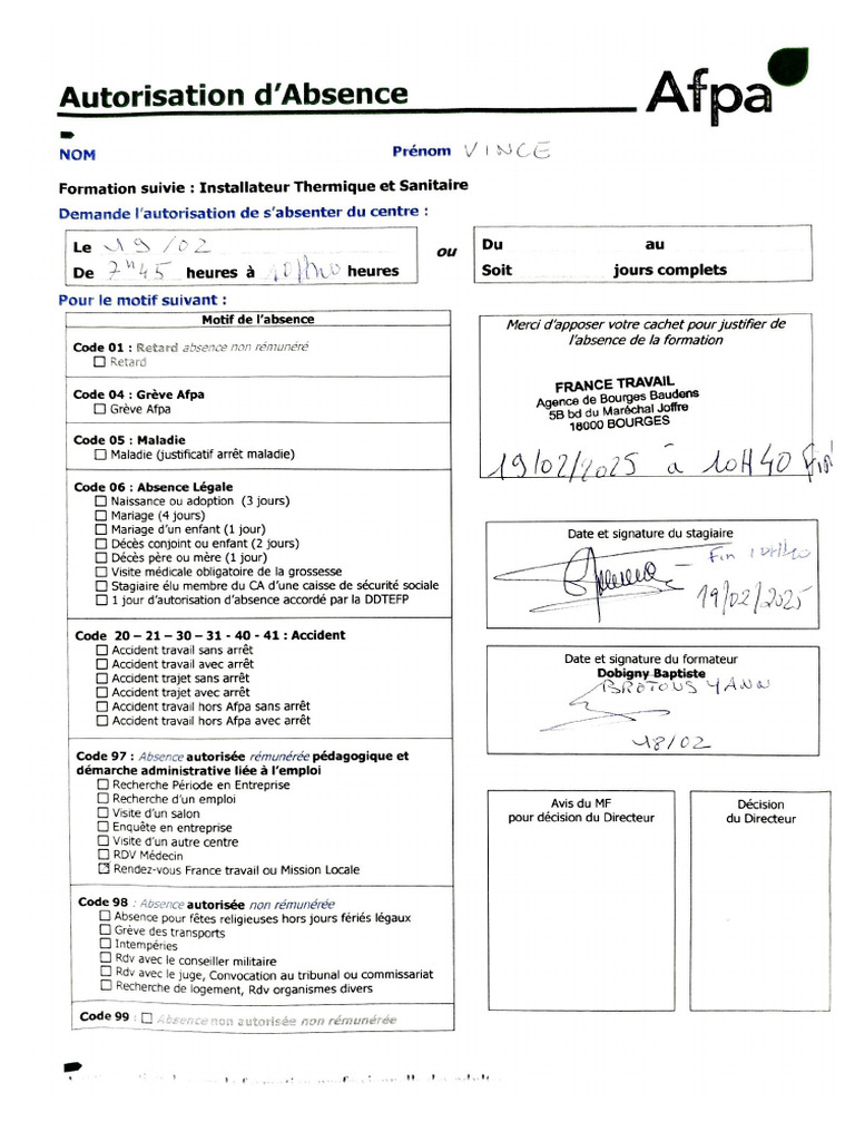 Justificatif D Absence | PDF