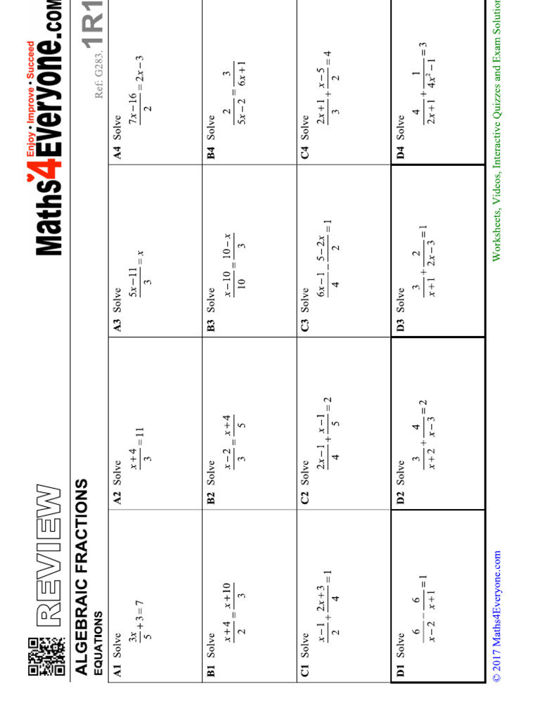 Solving Algebraic Fractions Practice | PDF