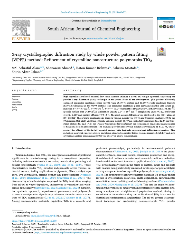 1 s2.0 S1026918524001252 Main | PDF | Titanium Dioxide | Crystal Structure