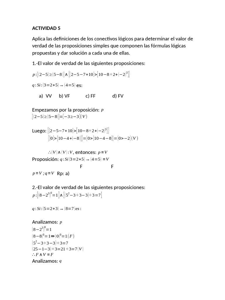 Actividad 5 | PDF | Proposición | Expresiones lógicas