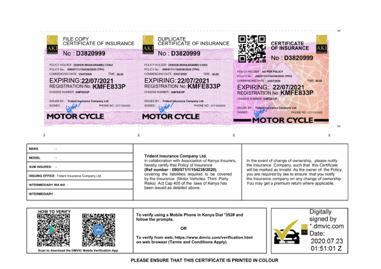 Motor Cycle Insurance Kmfe833p | PDF