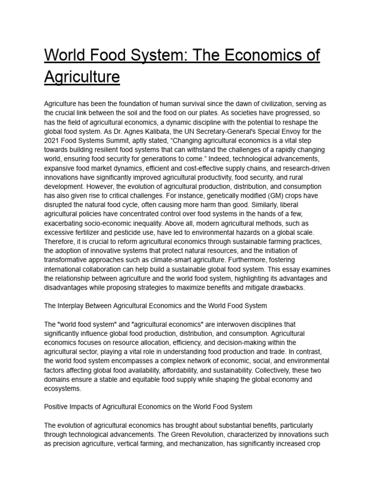 World Food System - The Economics of Agriculture | PDF | Agriculture ...