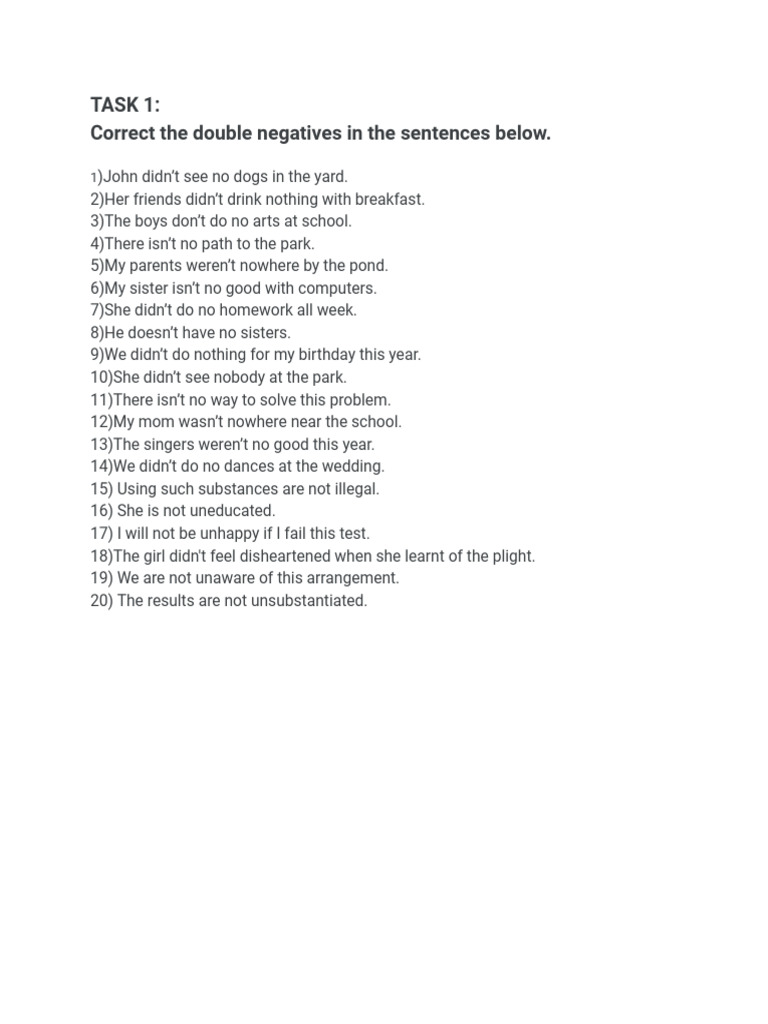 Correcting Double Negatives Exercise | PDF