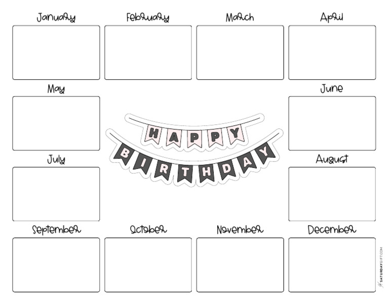 Monthly Birthday Tracker Printable Calendar SaturdayGift | PDF