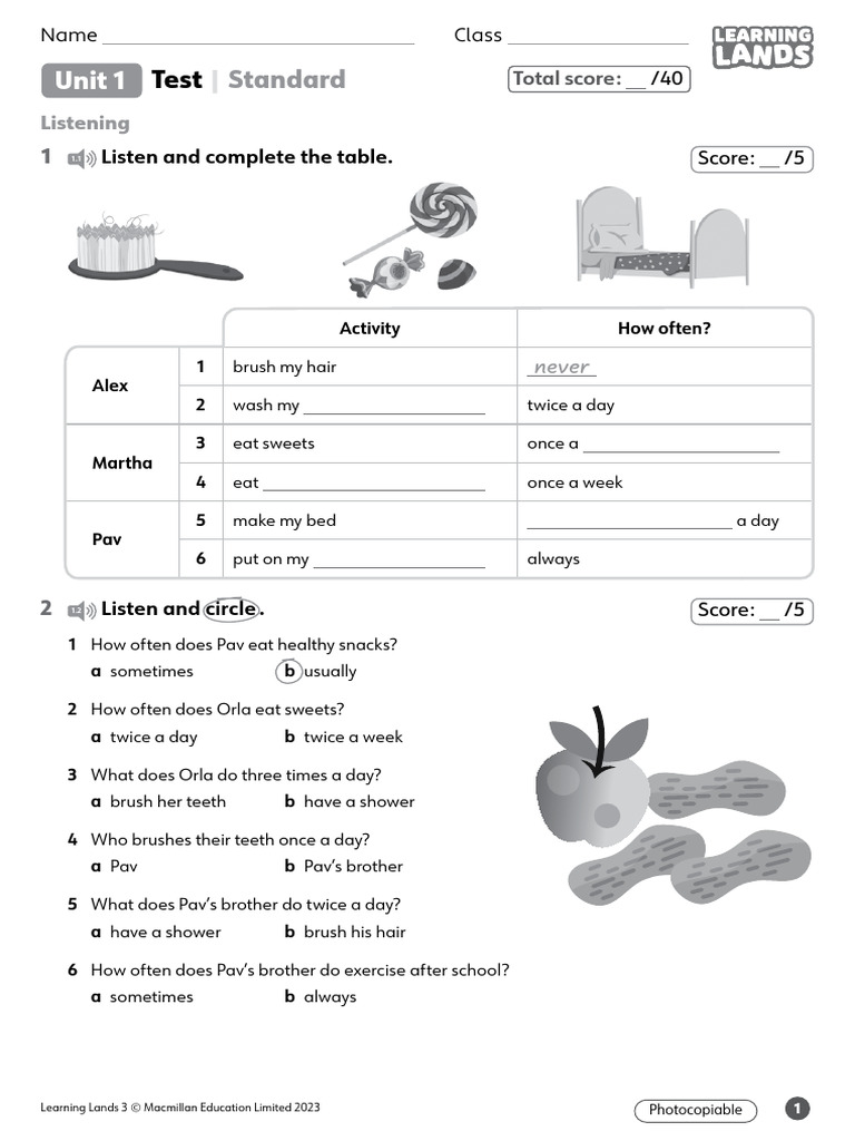 Unit 1 Test: Kids' Routines | PDF