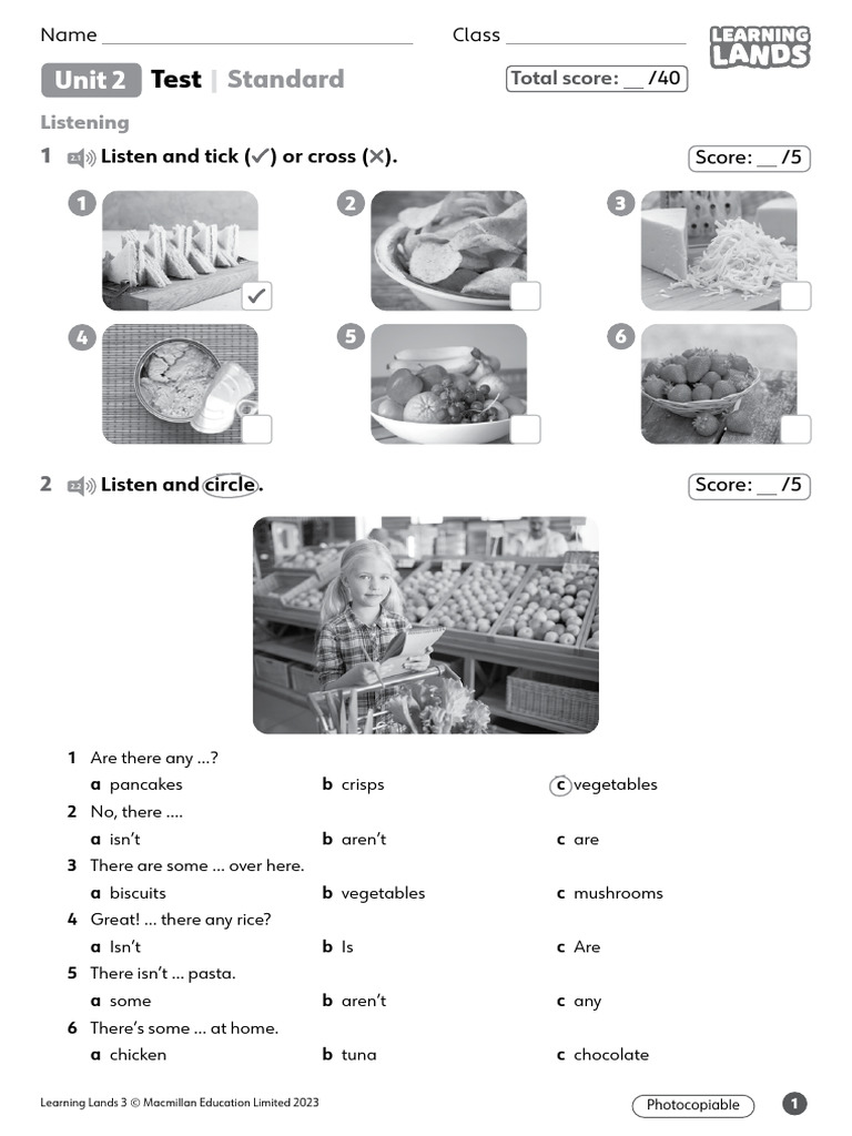 Learning Lands 3 Tests U02 Standard | PDF | Foods | Cuisine