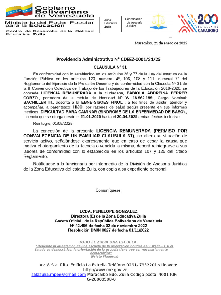 Licencia Remunerada para Fabiola Ferrer | PDF