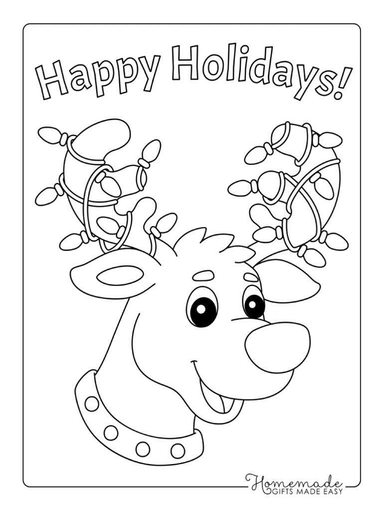 Reindeer Coloring Pages Christmas Lights Happy Holidays | PDF