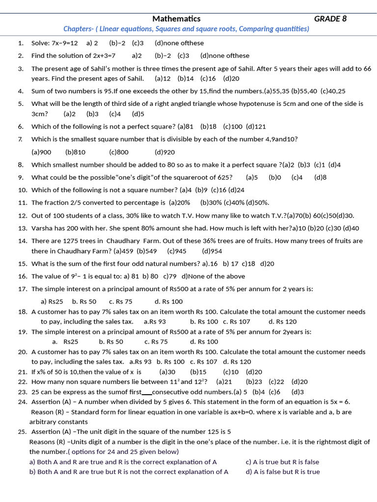 NCERT Grade 8 - WORKSHEET | PDF | Mathematics