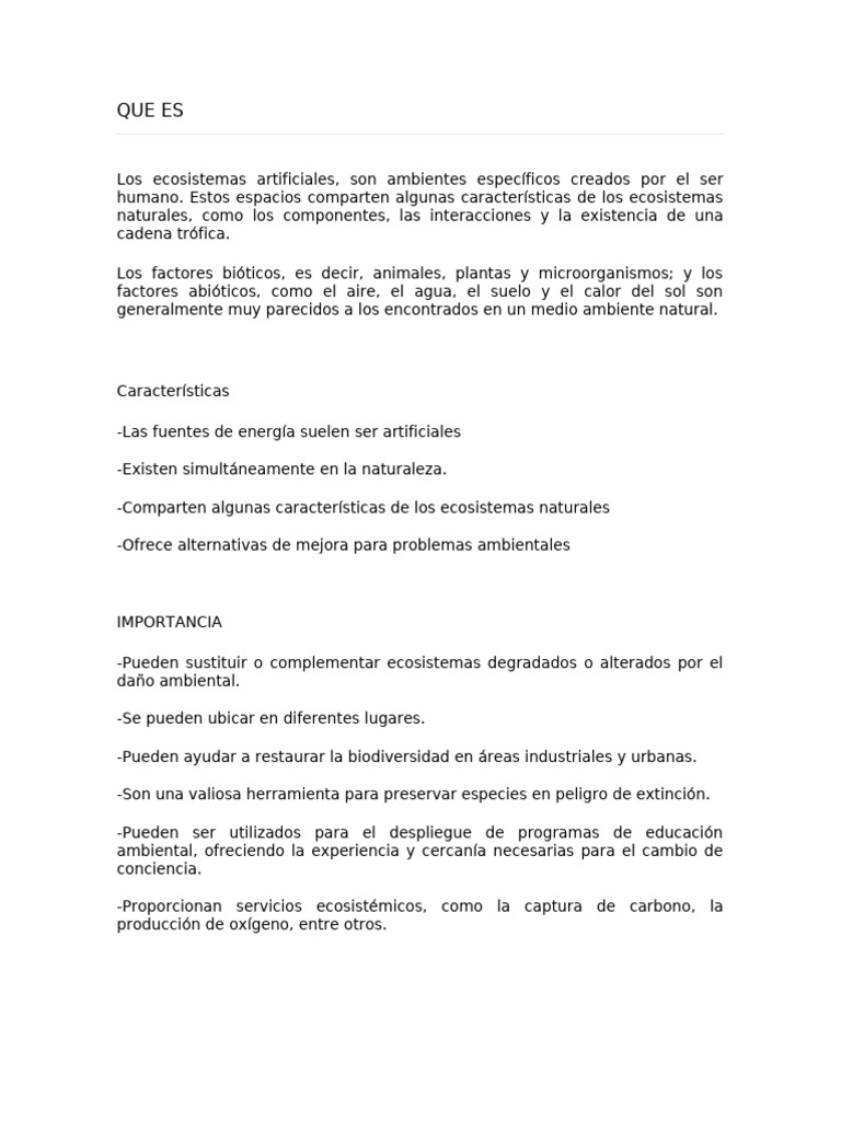 Ecosistemas Artificiales: Importancia y Ejemplos | PDF | Entorno ...
