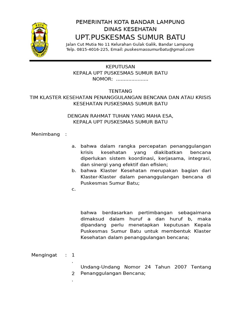 SK Tim Klaster Kesehatan Tim Penanggulangan Bencana | PDF
